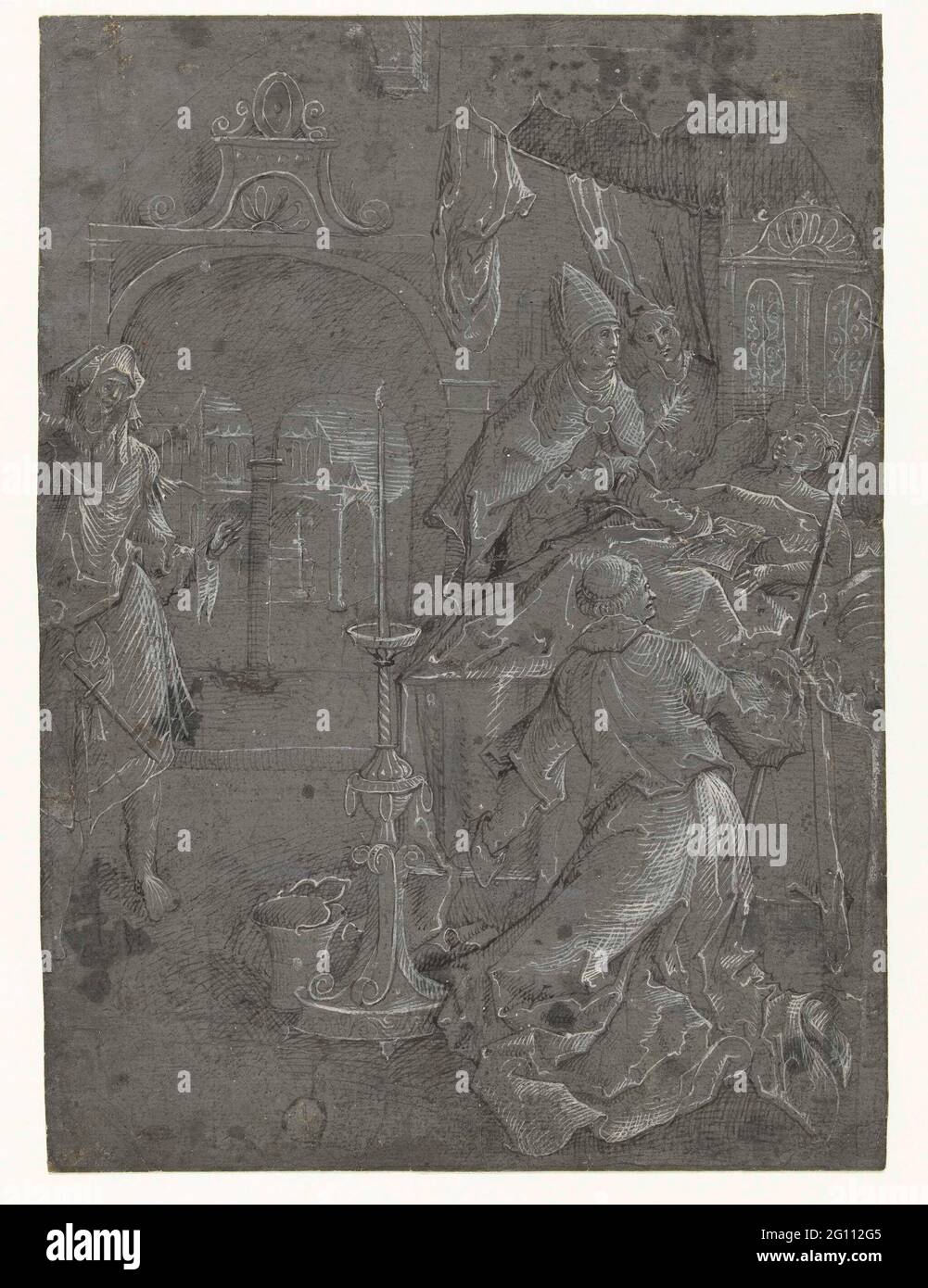 The sacrament of the dying. Design for a glass window Stock Photo - Alamy