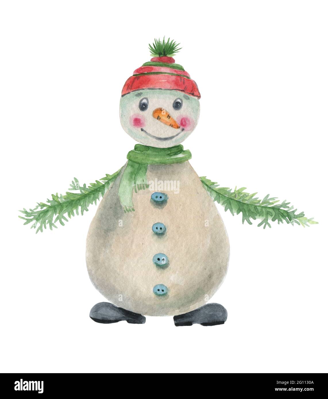 Snowman in watercolor Stock Photo - Alamy