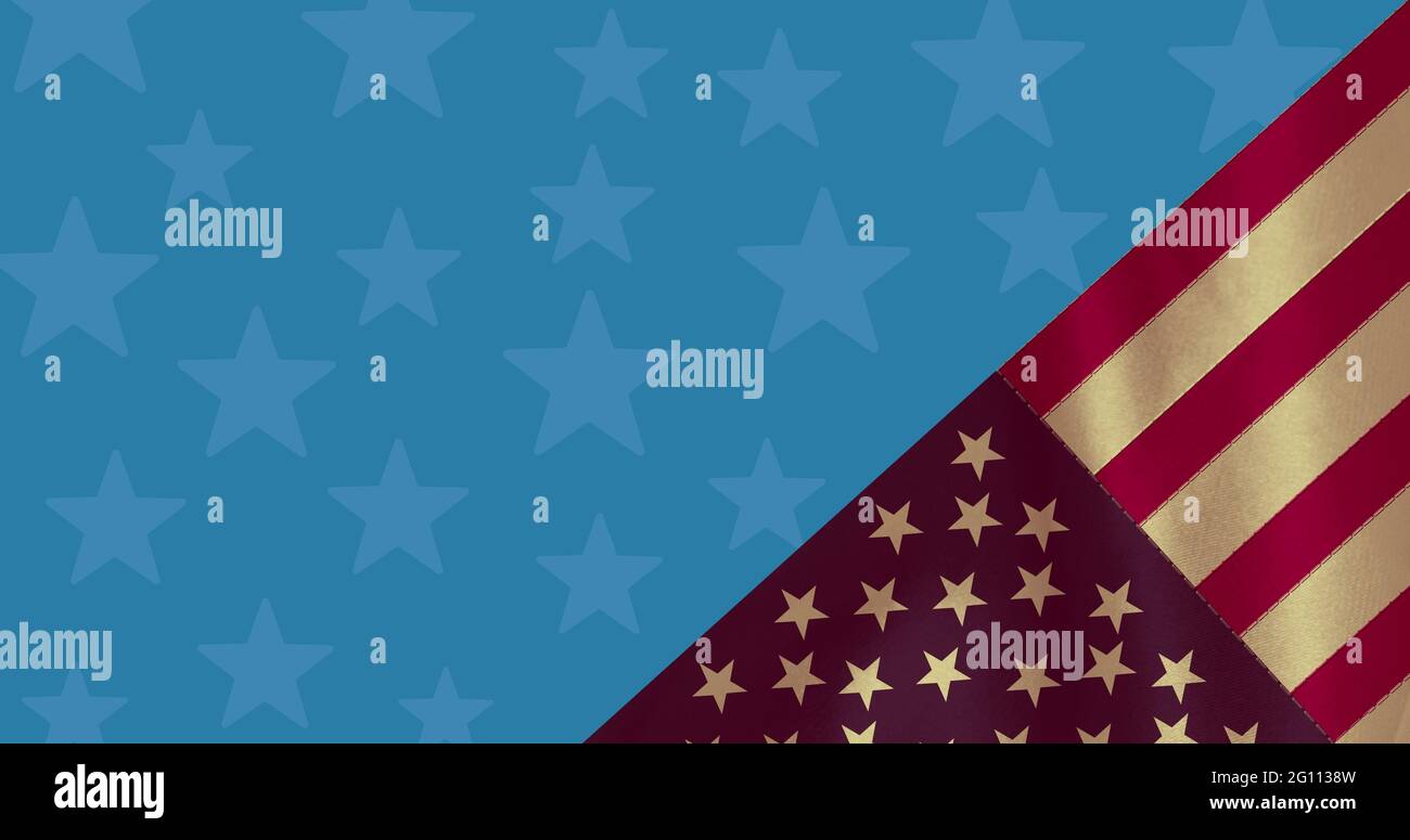 Composition of american flag and stars on blue background Stock Photo ...