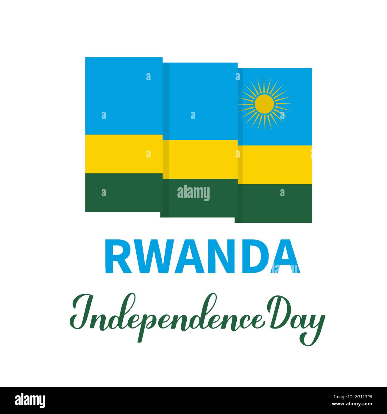 Rwanda Independence Day calligraphy lettering with flag isolated on ...