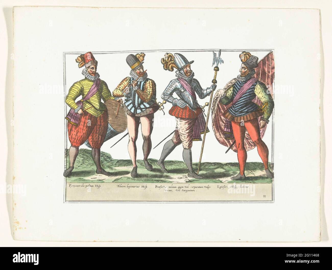 Four Spanish soldiers in uniform, approx. 1580; Costumes soldiers ...