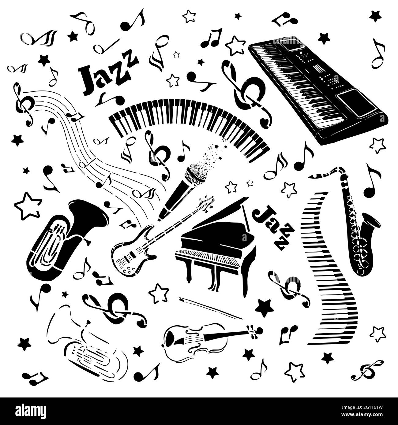 Monochrome background with musical instruments. Vector illustration ...