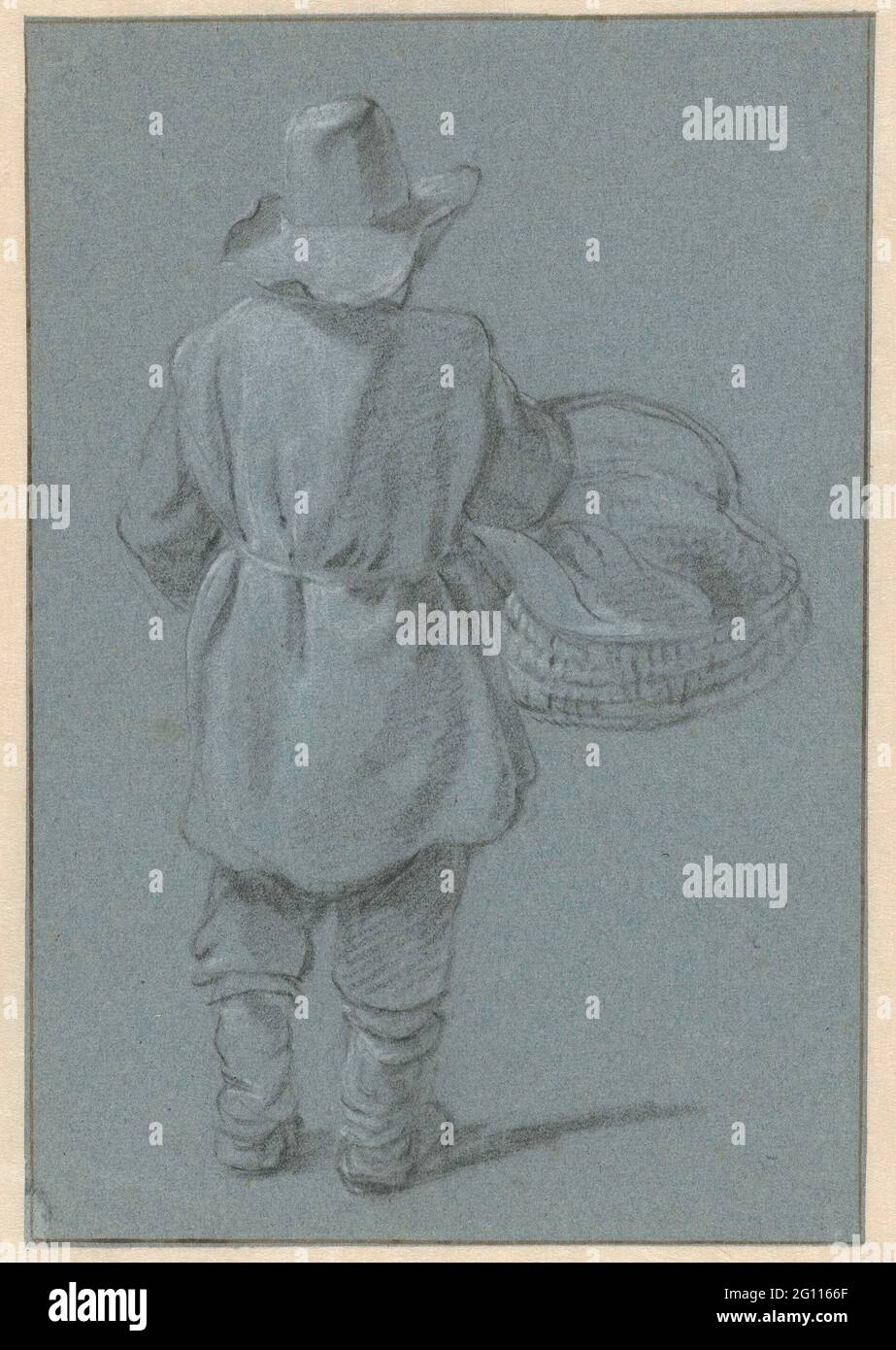 Standing man with basket, seen on the back Stock Photo - Alamy