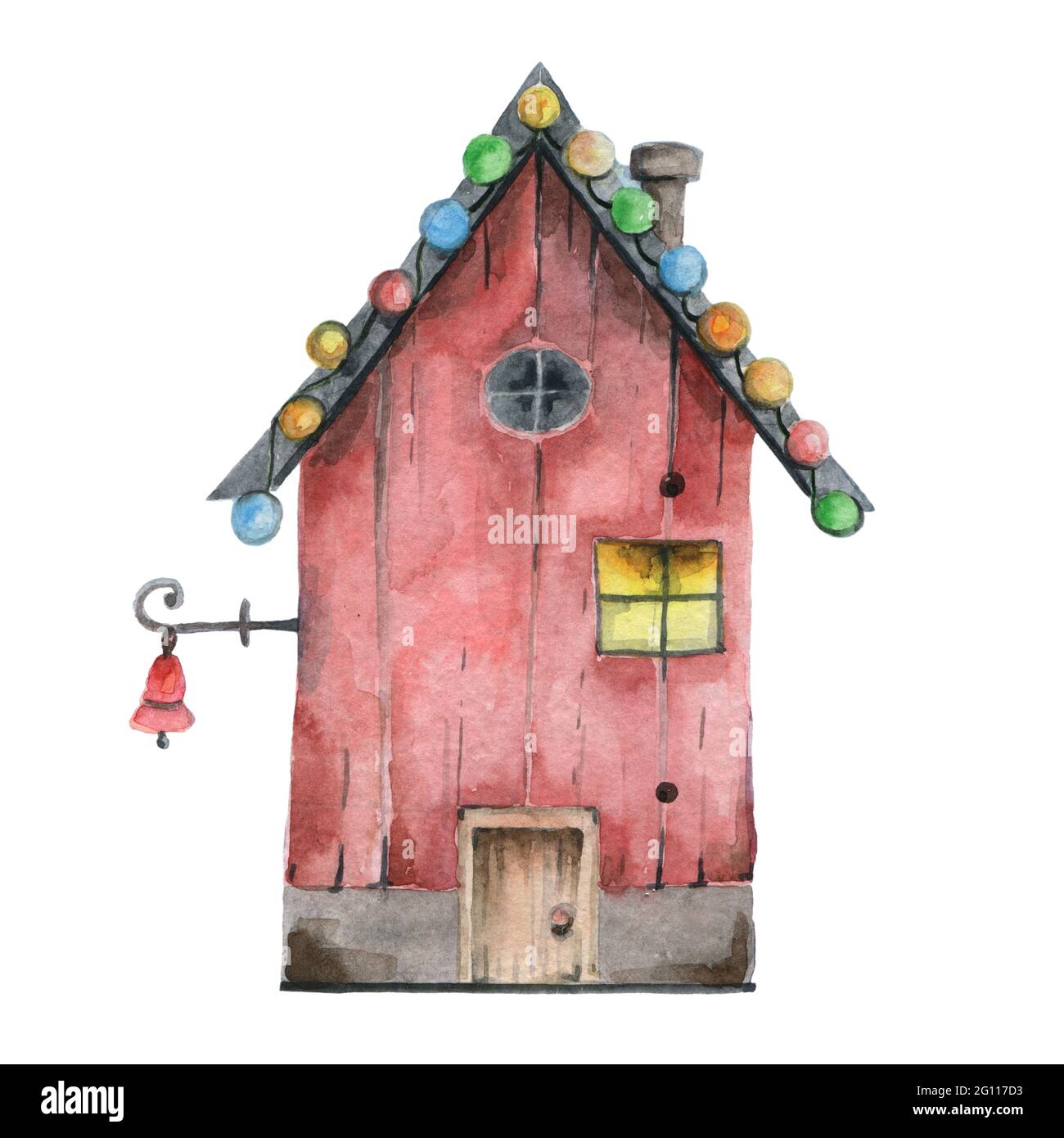 Watercolor red house Stock Photo - Alamy