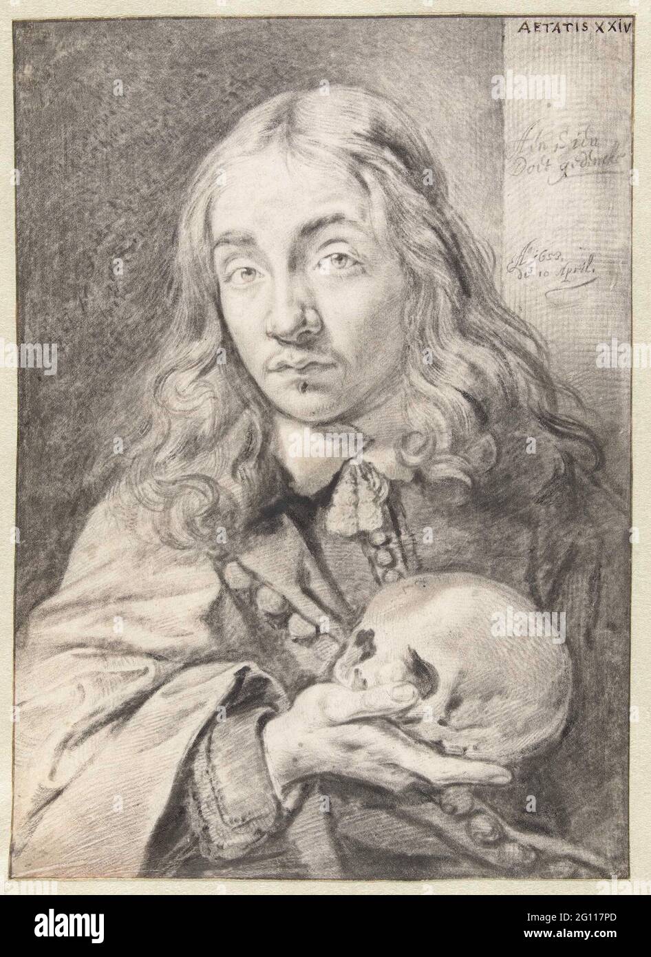 Self-portrait of Cornelis Visscher with skull Stock Photo - Alamy