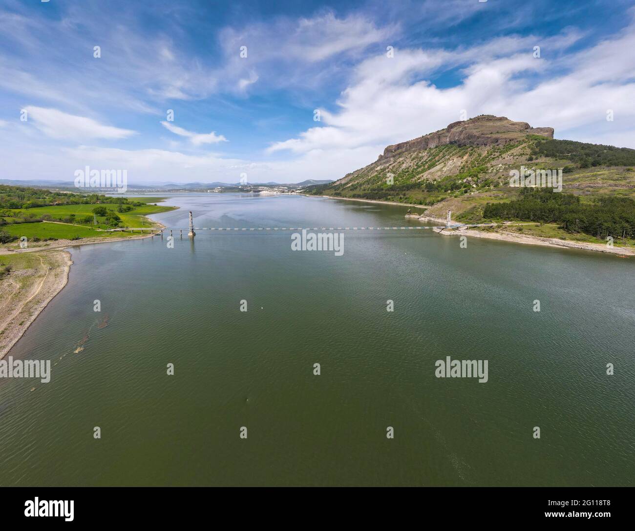 Aerial view of Lisitsite Bridge over Studen Kladenets Reservoir ...
