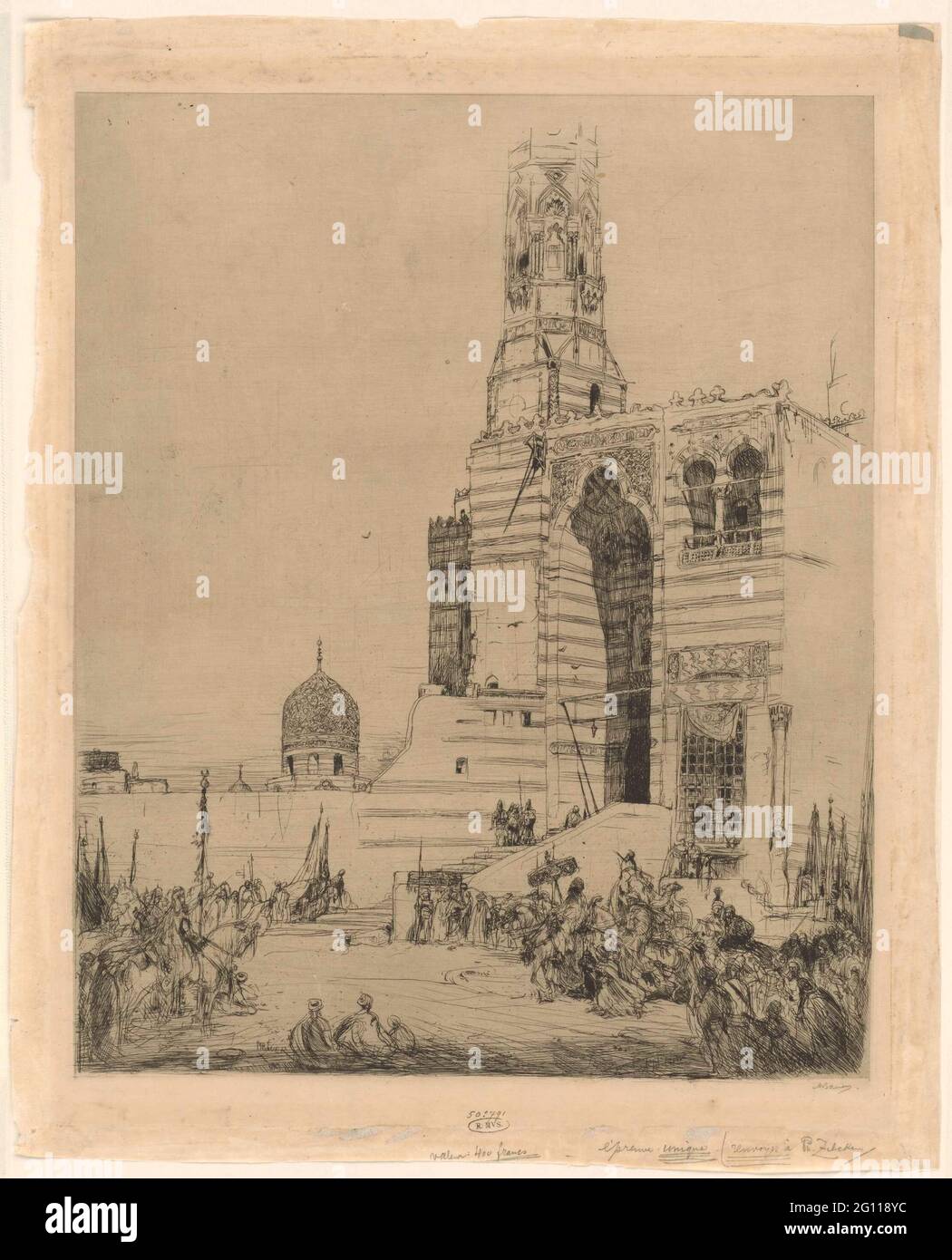 Mausoleum of Quaïtbey, Cairo; Mosque with oriental riders and foot ...