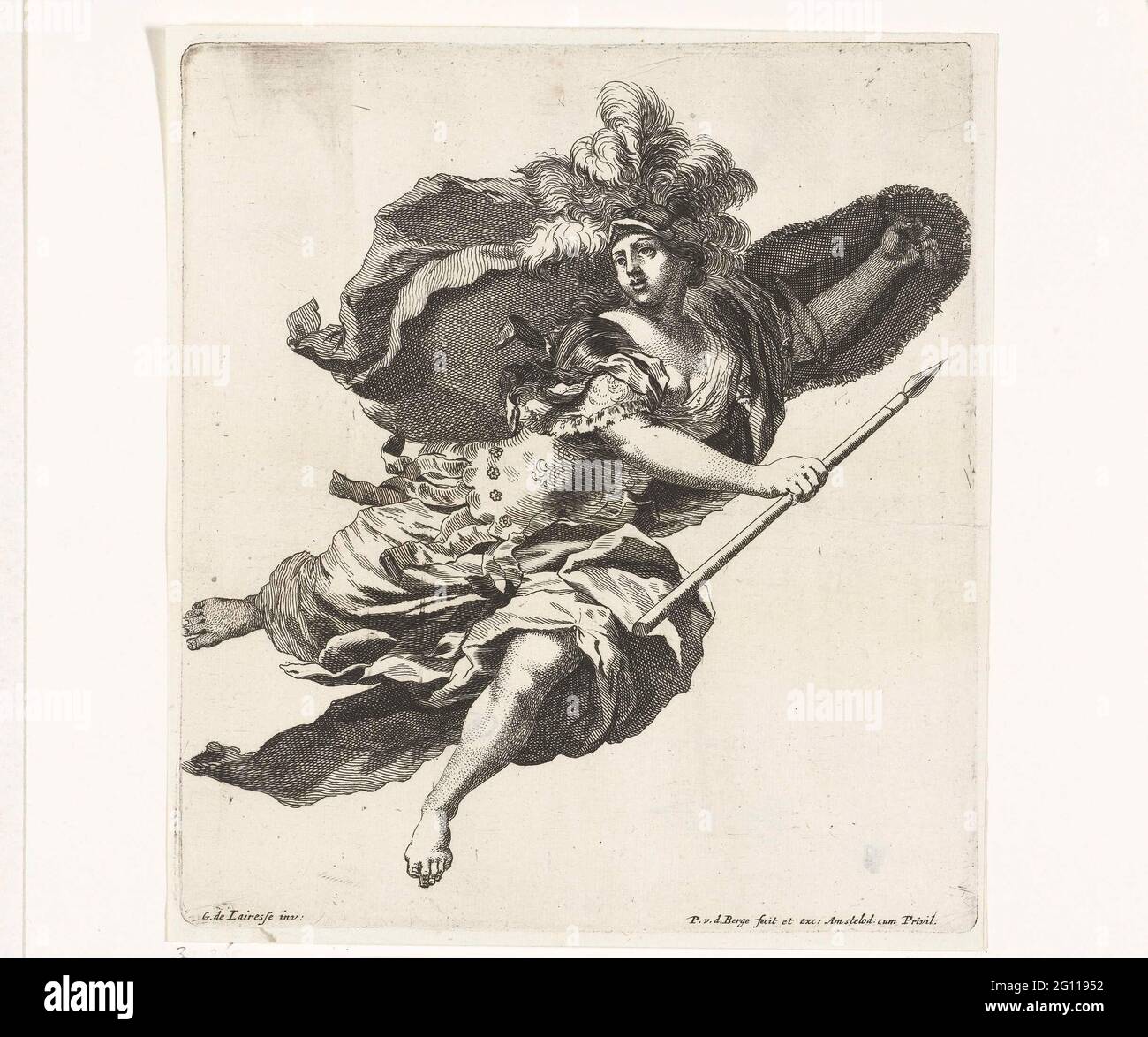 Minerva flying. Minerva with helmet and harness, armed with a spear and ...
