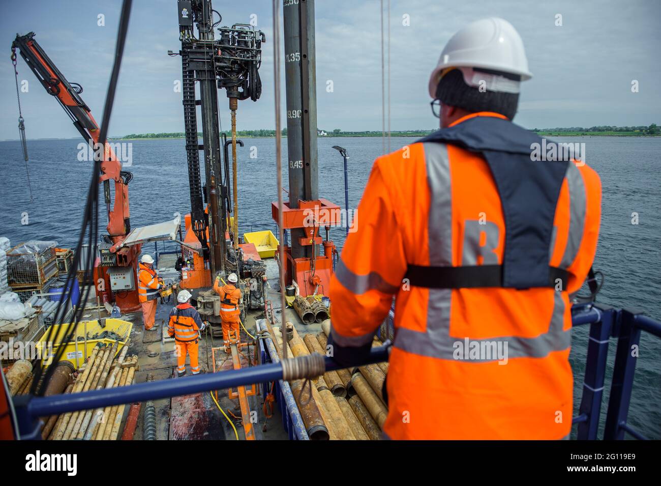Fehmarn, Germany. 04th June, 2021. An employee monitors drilling ...