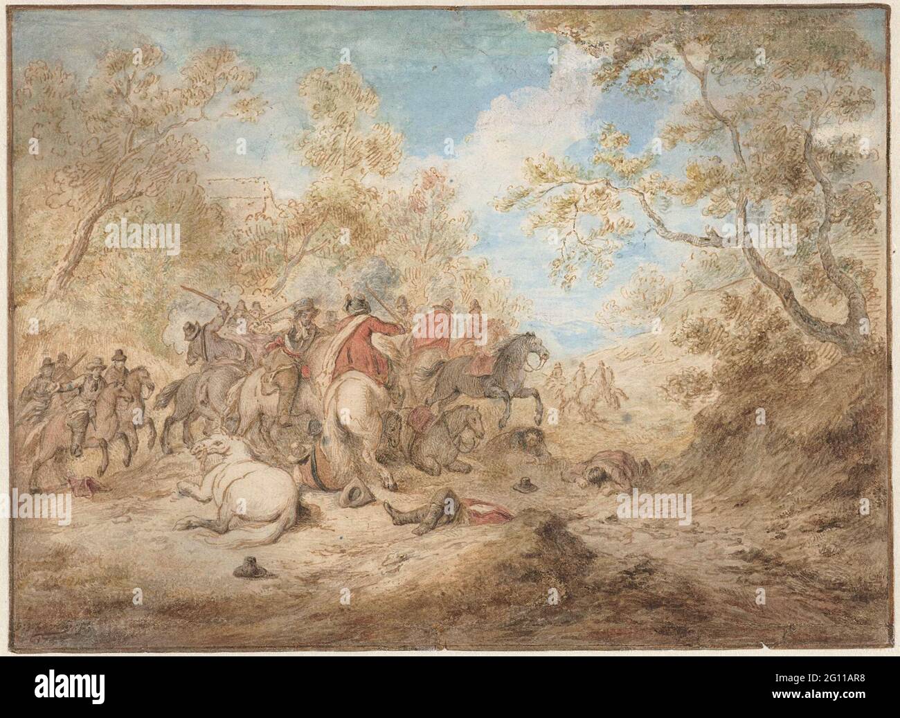 Landscape with fighting riders Stock Photo - Alamy