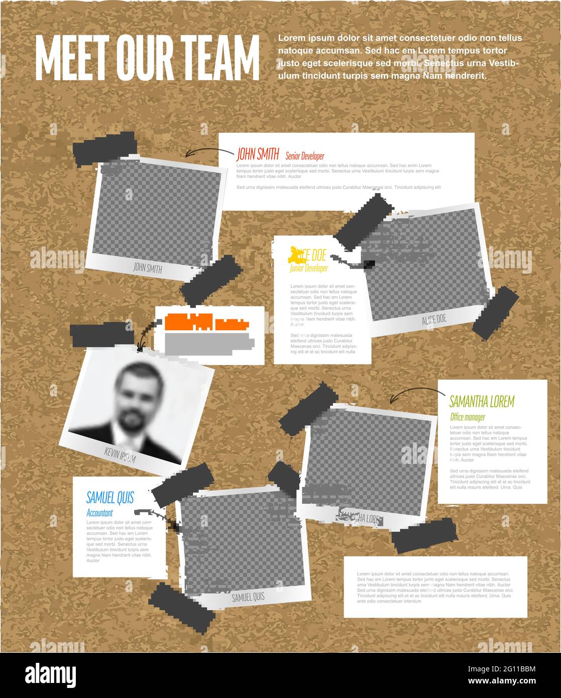 Company team cork notice board presentation template with team profile ...