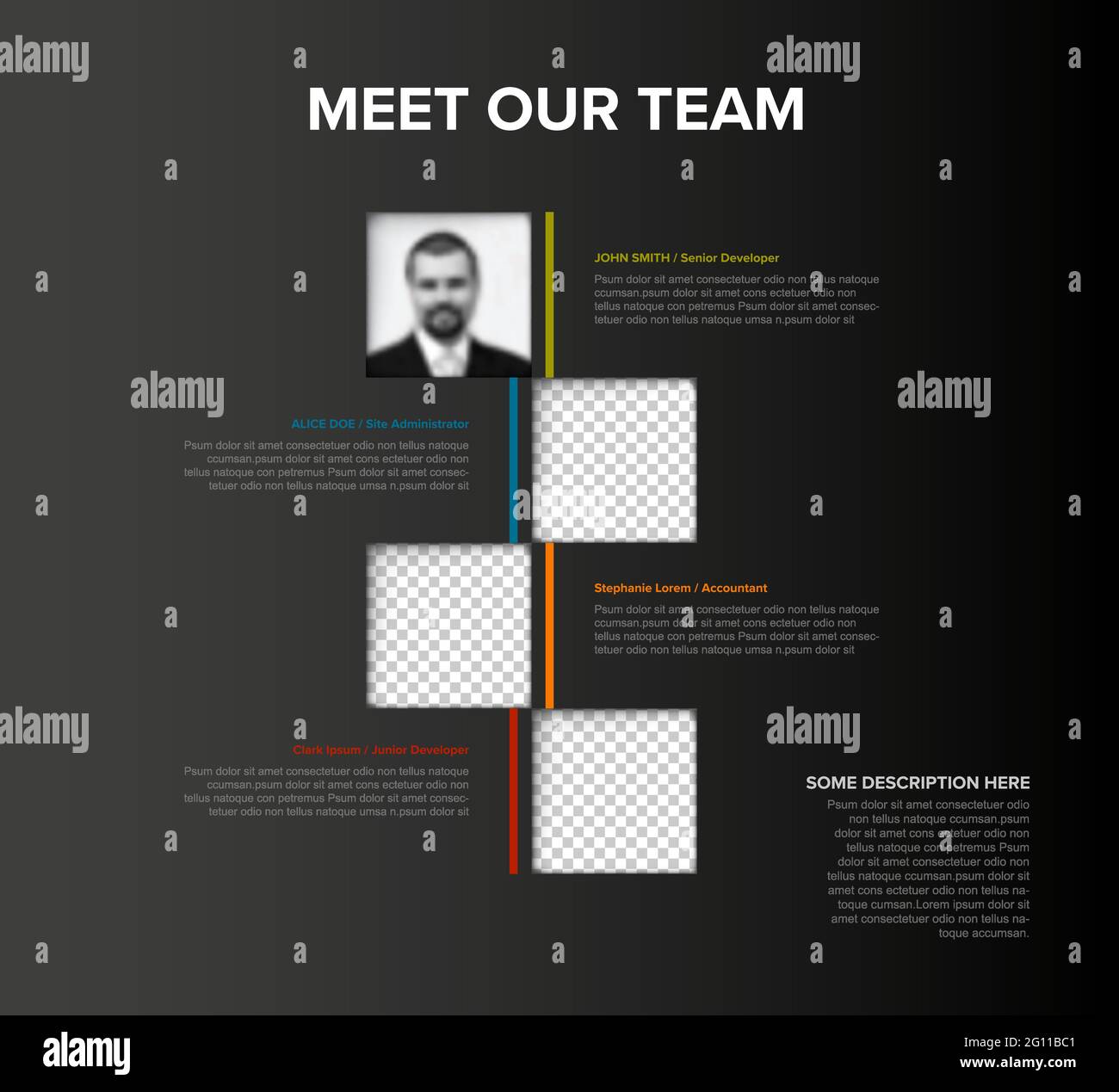 Company team members color mosaic presentation template with team ...