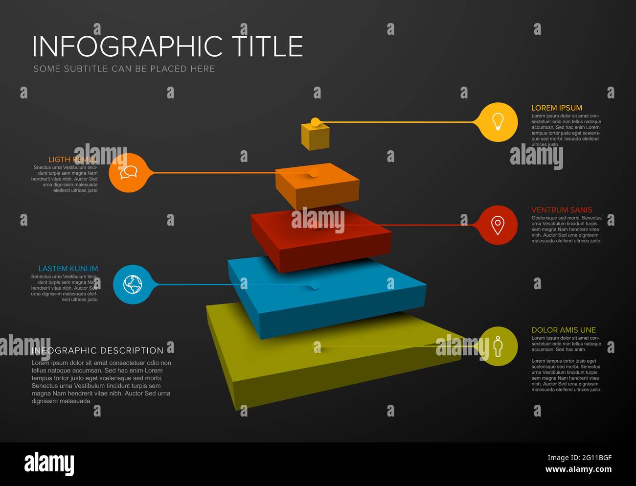 Vector Infographic square layers template with five levels for material ...