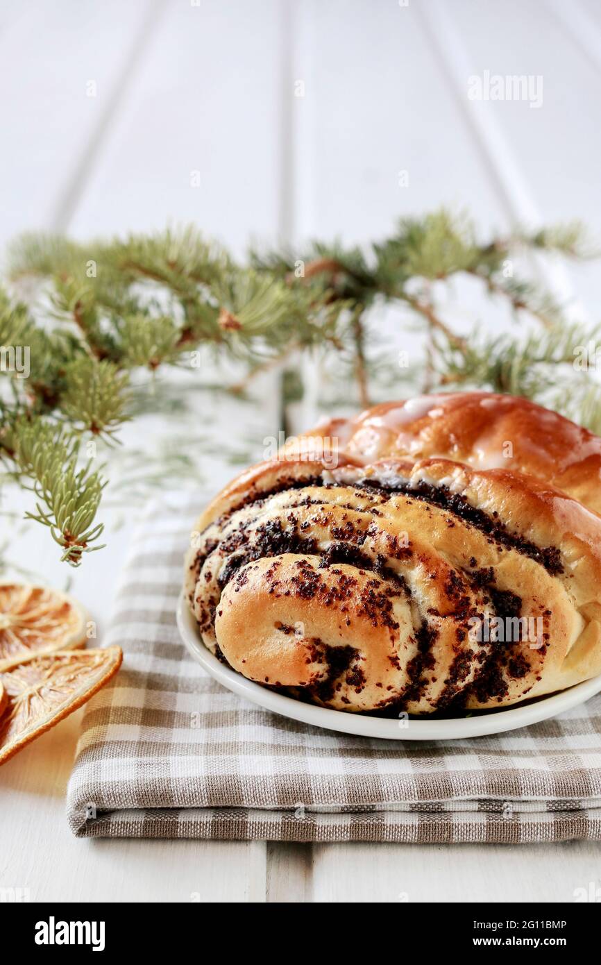 Christmas swedish poppy bun. Festive dessert Stock Photo - Alamy