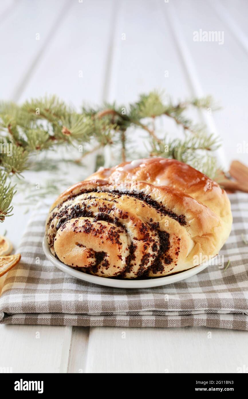 Christmas swedish poppy bun. Festive dessert Stock Photo - Alamy