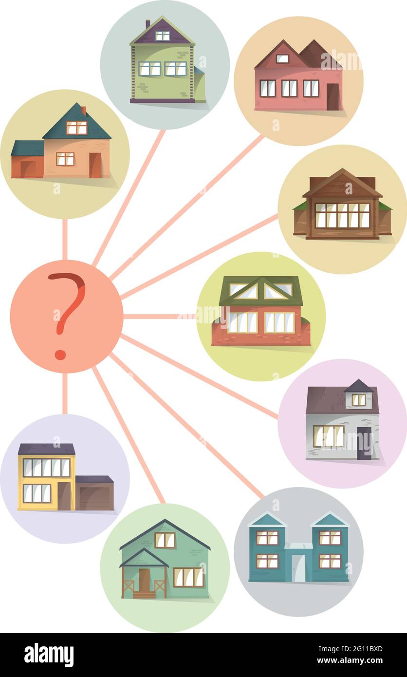 Choosing house, comparing property to buy or rent, vector concept ...