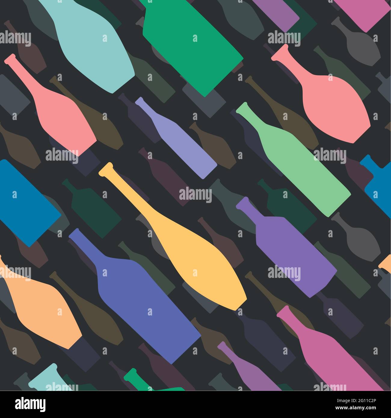 Sealmess pattern with bottles on dark background, vector wallpaper ...