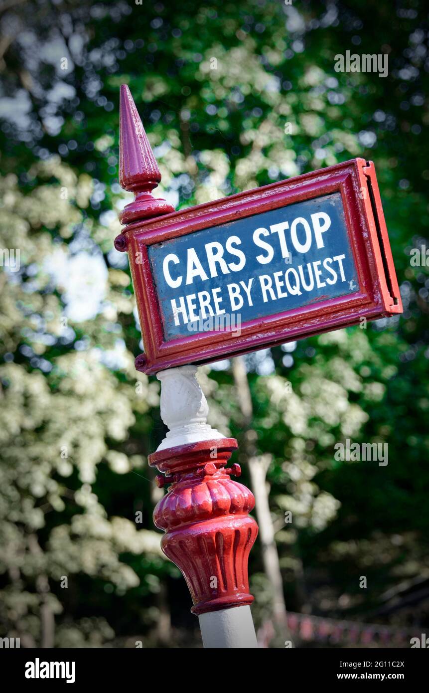 vintage old fashioned tram stop sign Stock Photo - Alamy