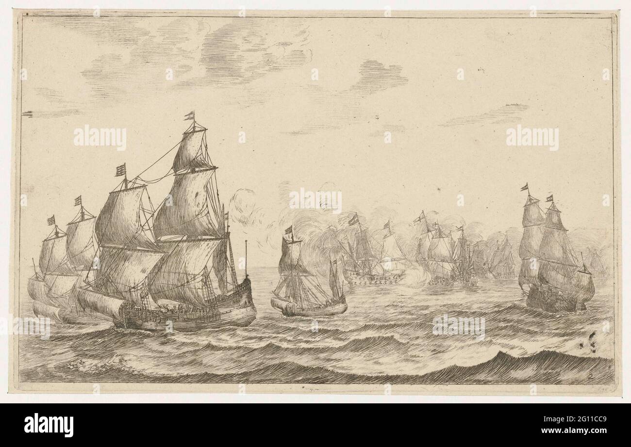 Sea battle; New ship batalien. Left Dutch merchant ships that sail out ...
