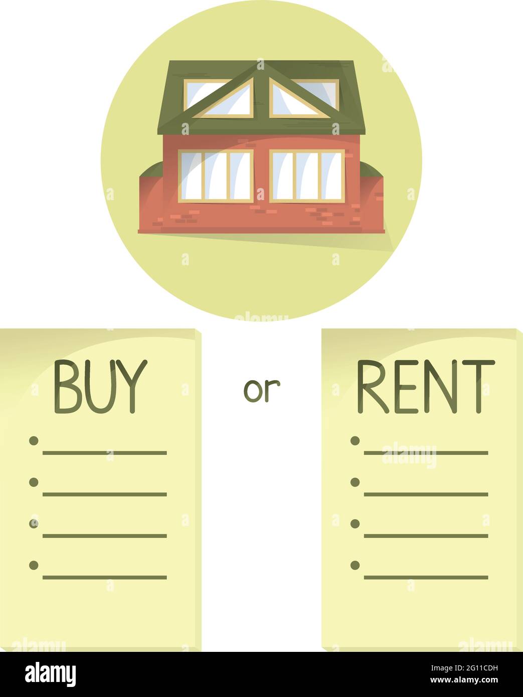 Comparing buy and rent house, list with bullets, choose buying or ...