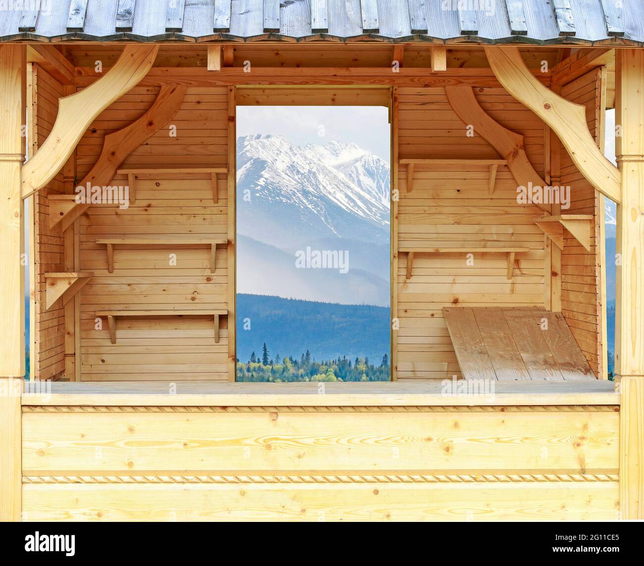 Country wooden stall and window view in the background Stock Photo - Alamy