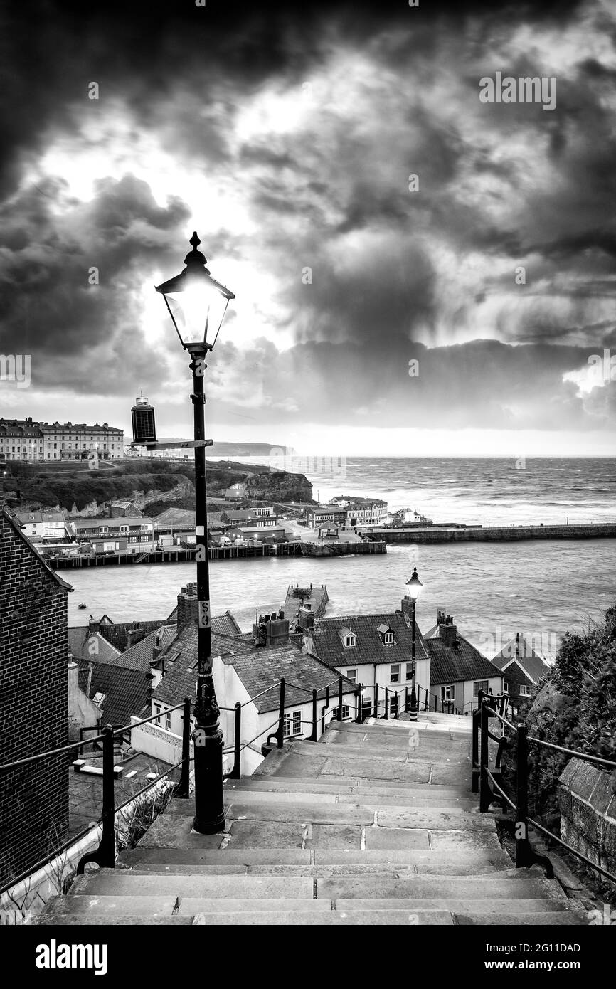 Whitby 199 Steps In Black And White Stock Photo - Alamy