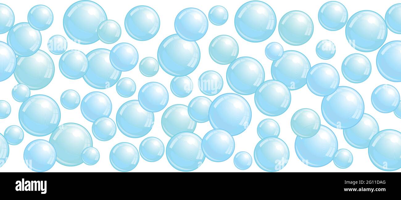 Horizontal decorative line with soap bubbles, background with realistic ...