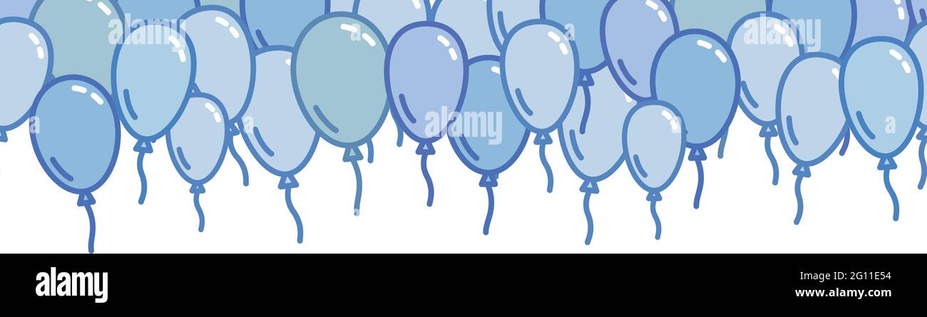 Seamless horizontal decoration with blue balloons, naive and simple ...