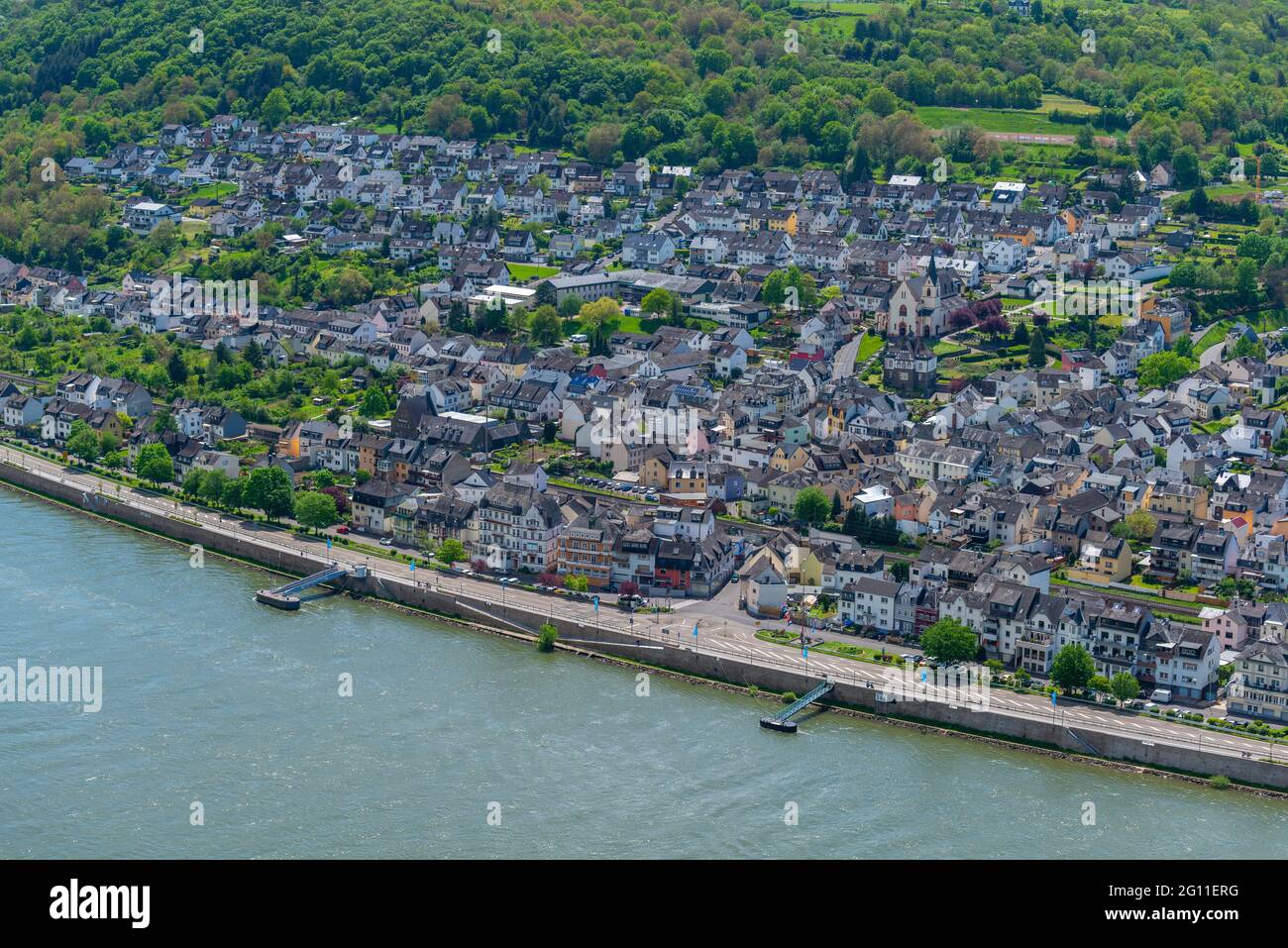 The small Spa town Bad Salzig located at the historic Roman Rhine road ...