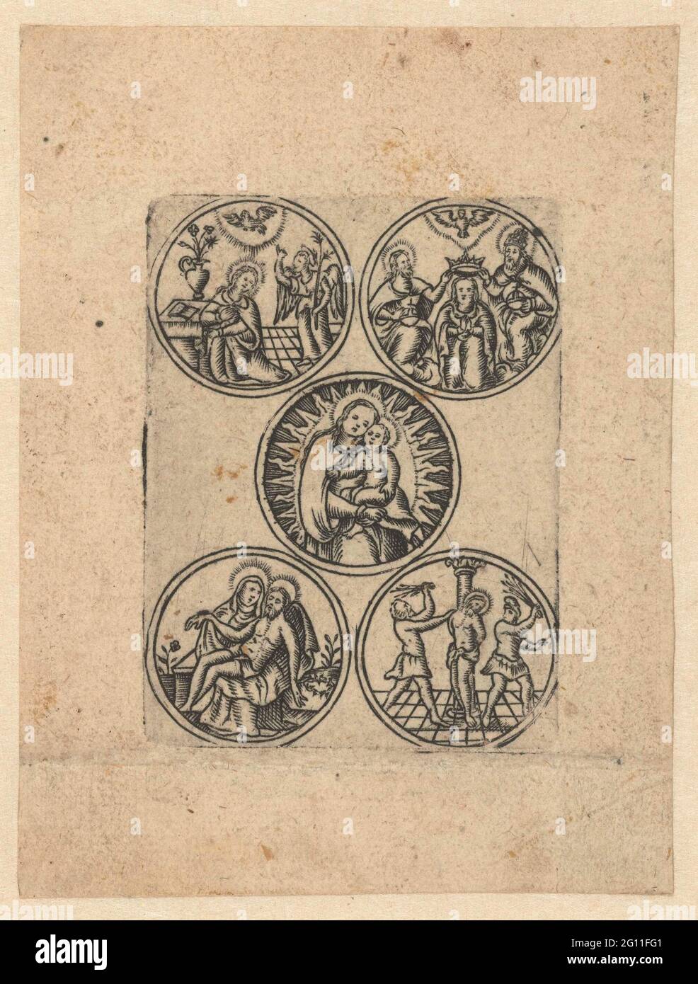 Maria with child and four scenes from her life .. Five medallions ...