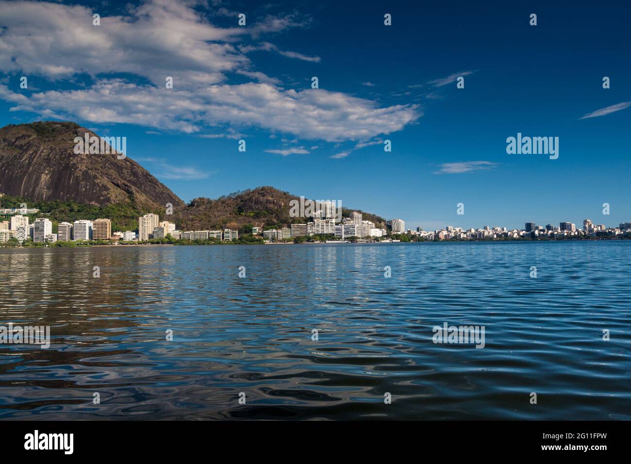 Lagoon Rodrigo de Freitas and Ipanema neighborhood skyline in Rio de ...