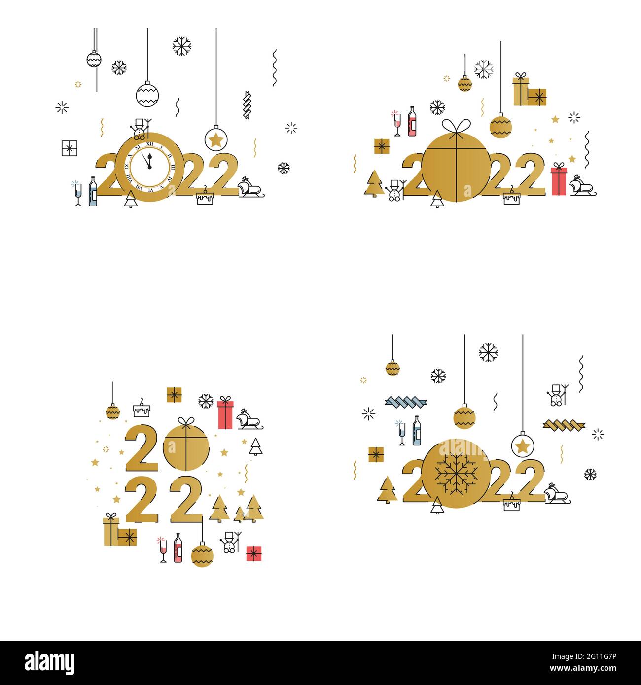 Business Happy New Year 2022 greeting card. 2022 year of the tiger. Set ...