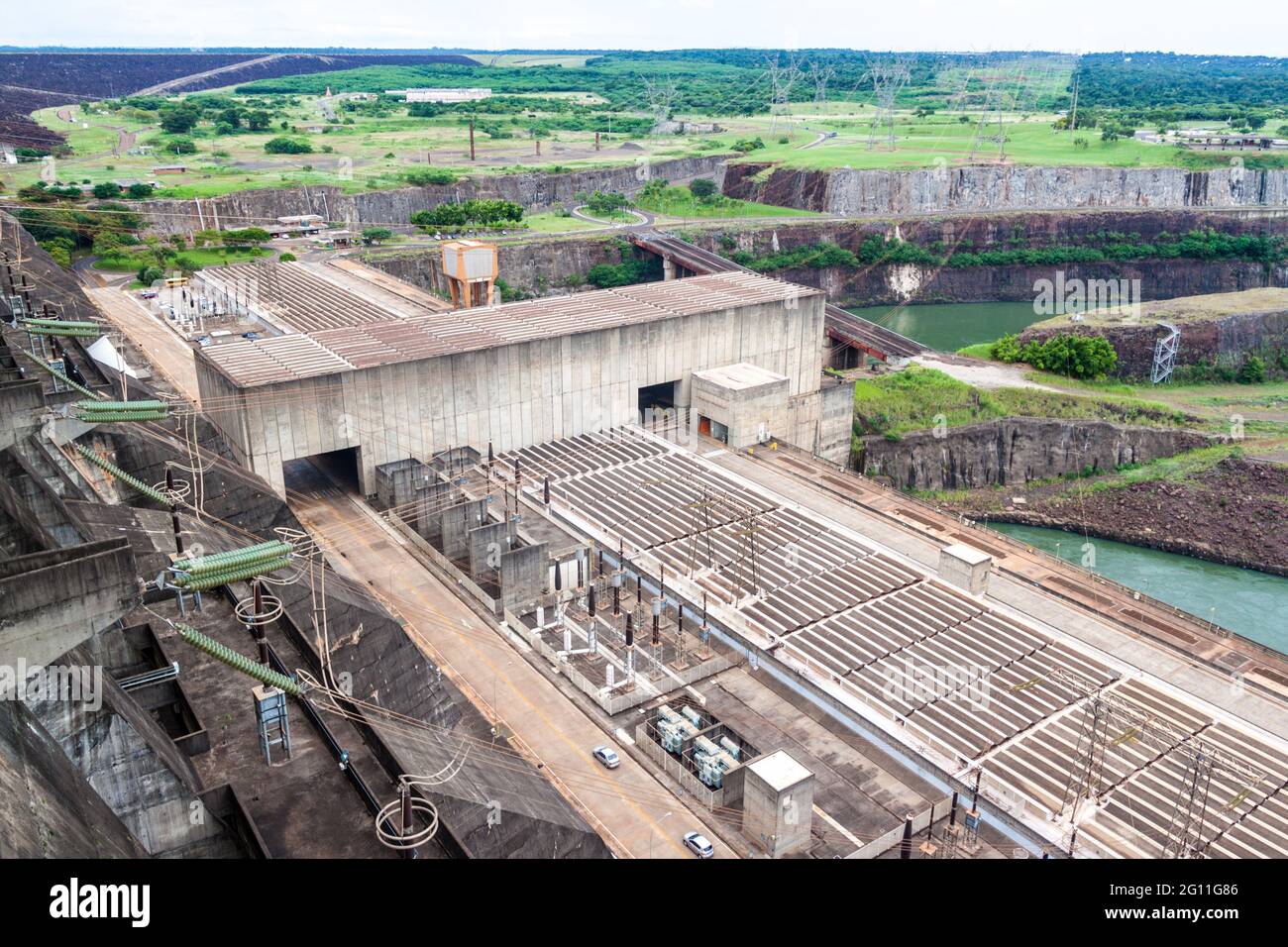 Detail of Itaipu dam on river Parana on the border of Brazil and ...