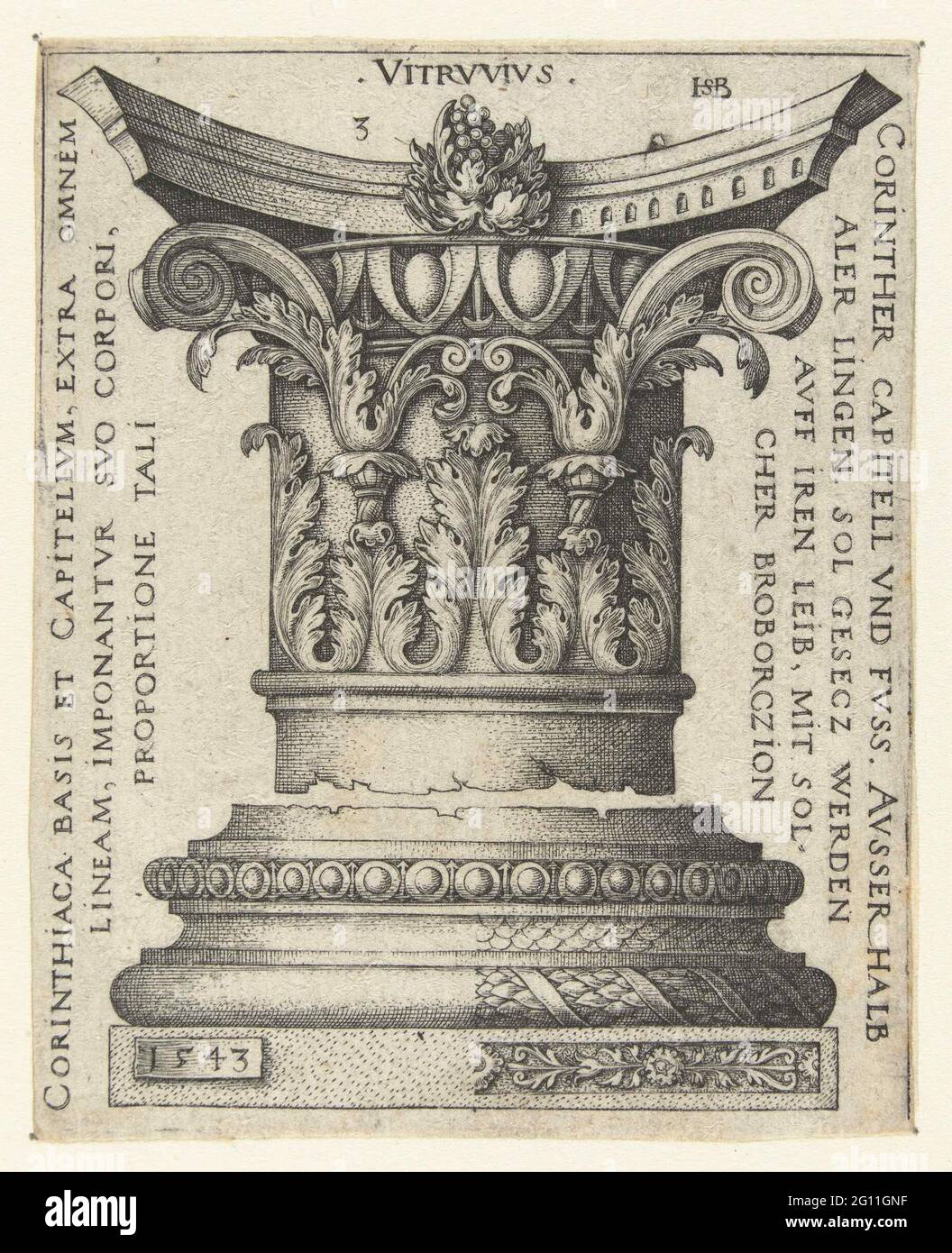 Leaf with the capital and the basement of a corinthian column to ...