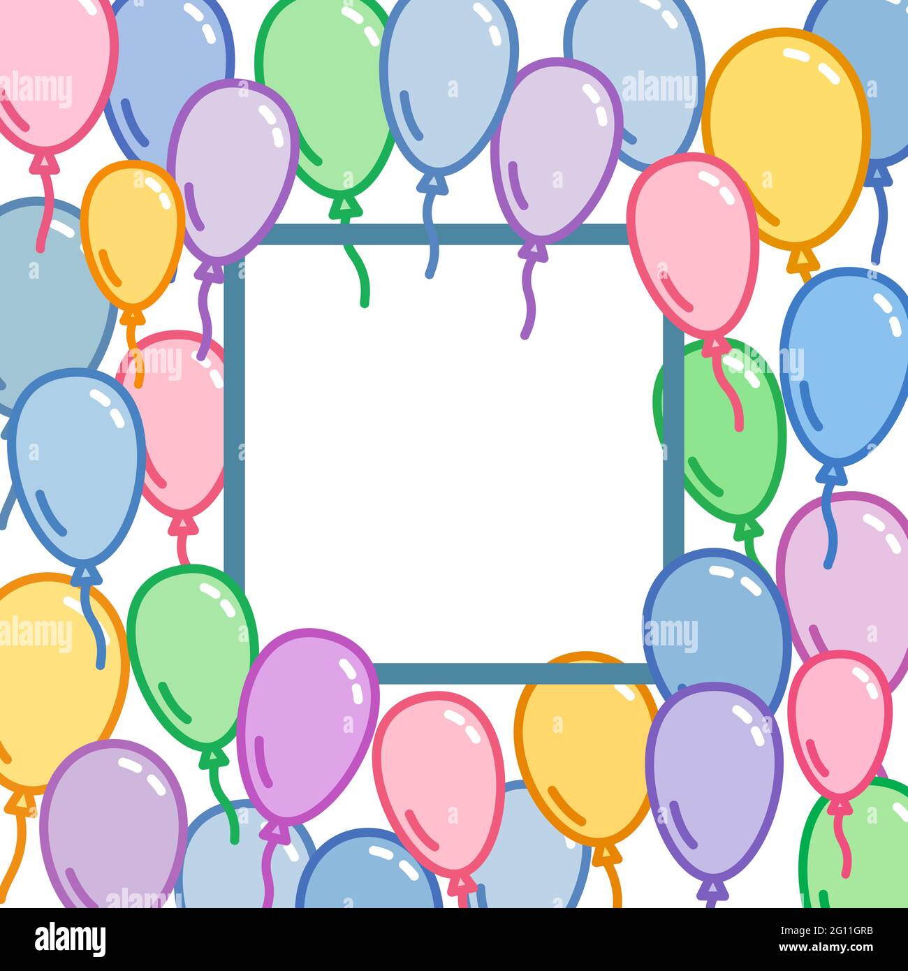 Square place for text, decoration with colorful balloons, naive and ...