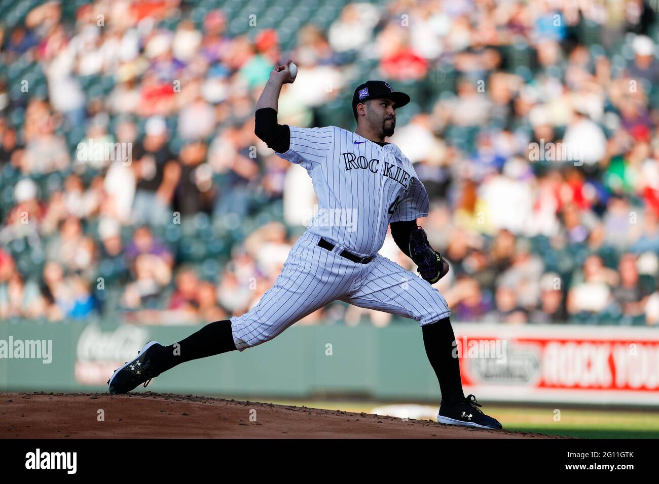 Colorado Rockies pitcher Antonio Senzatela (49) throws a pitch during ...