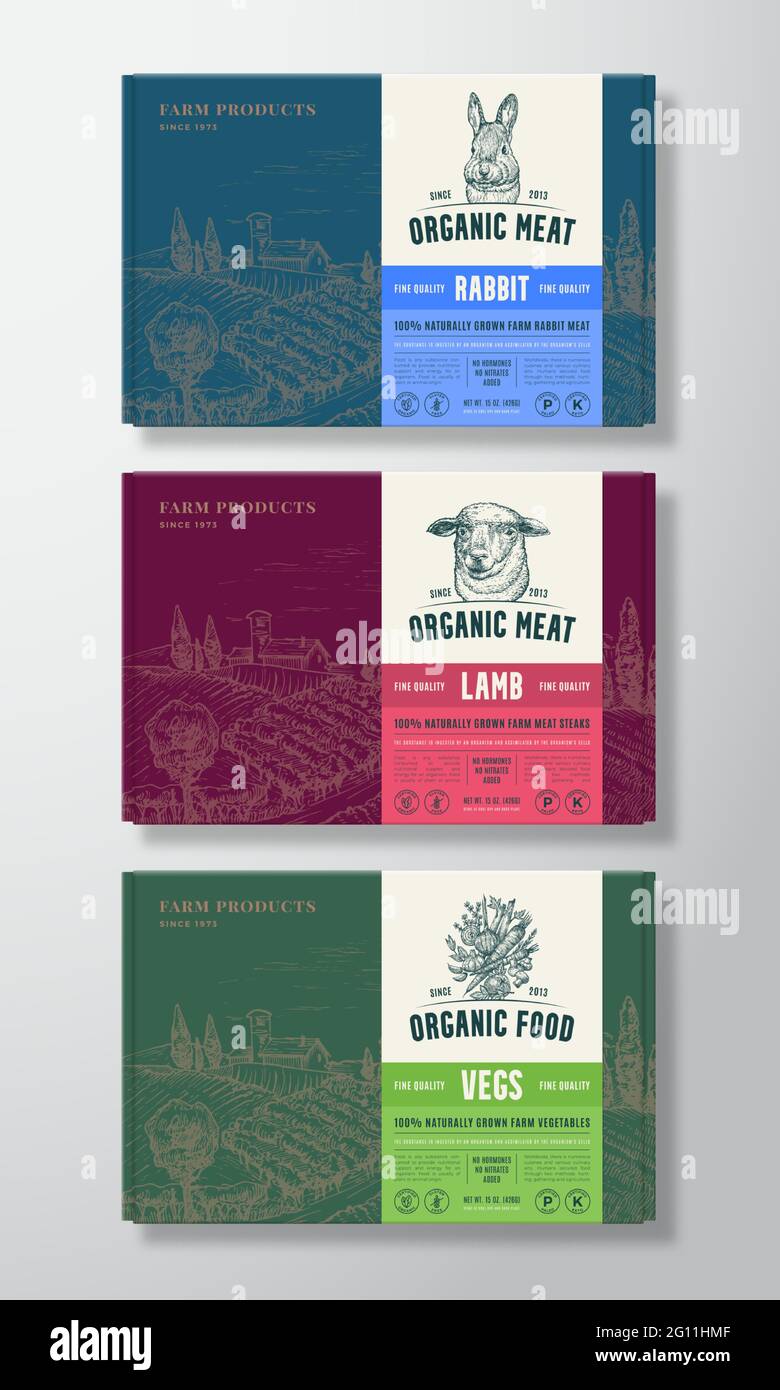 Premium Quality Food Box Mockups. Vector Meat and Vegetables Packaging ...