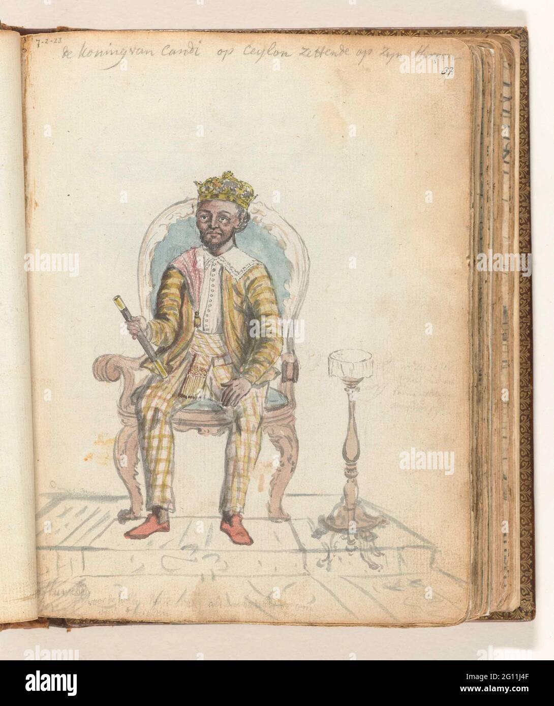 The King Of Kandy, Sri Rajadi Raja Sinha. Color drawing of the king of ...