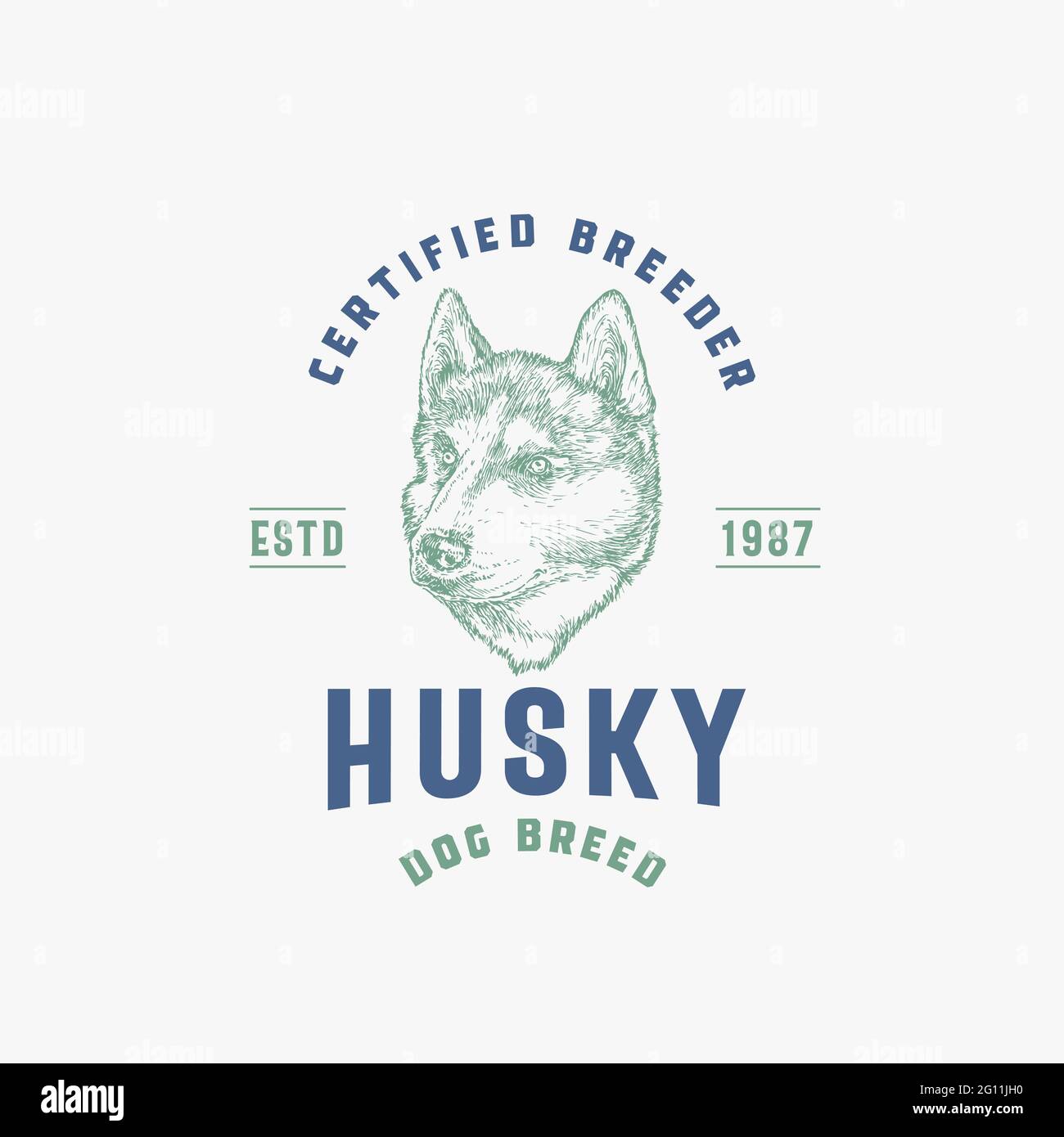 Dog Breeder Badge or Logo Template. Hand Drawn Husky Breed Face Sketch ...