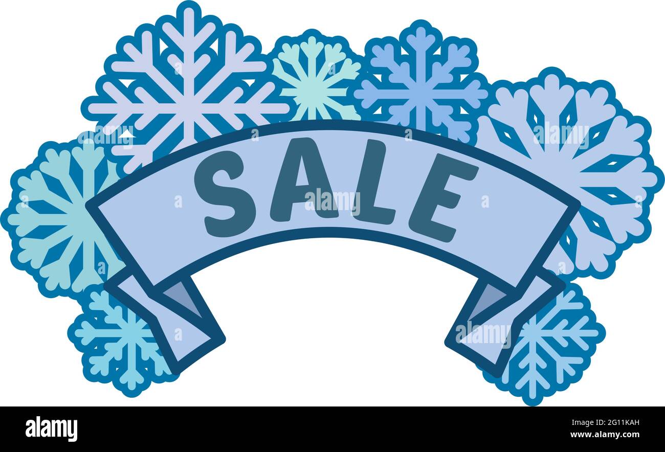 Winter sale sign on ribbon with blue snowflakes without background ...