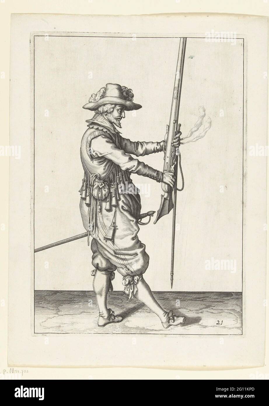 Soldier who holds his musket with both hands upright for himself; Arms ...