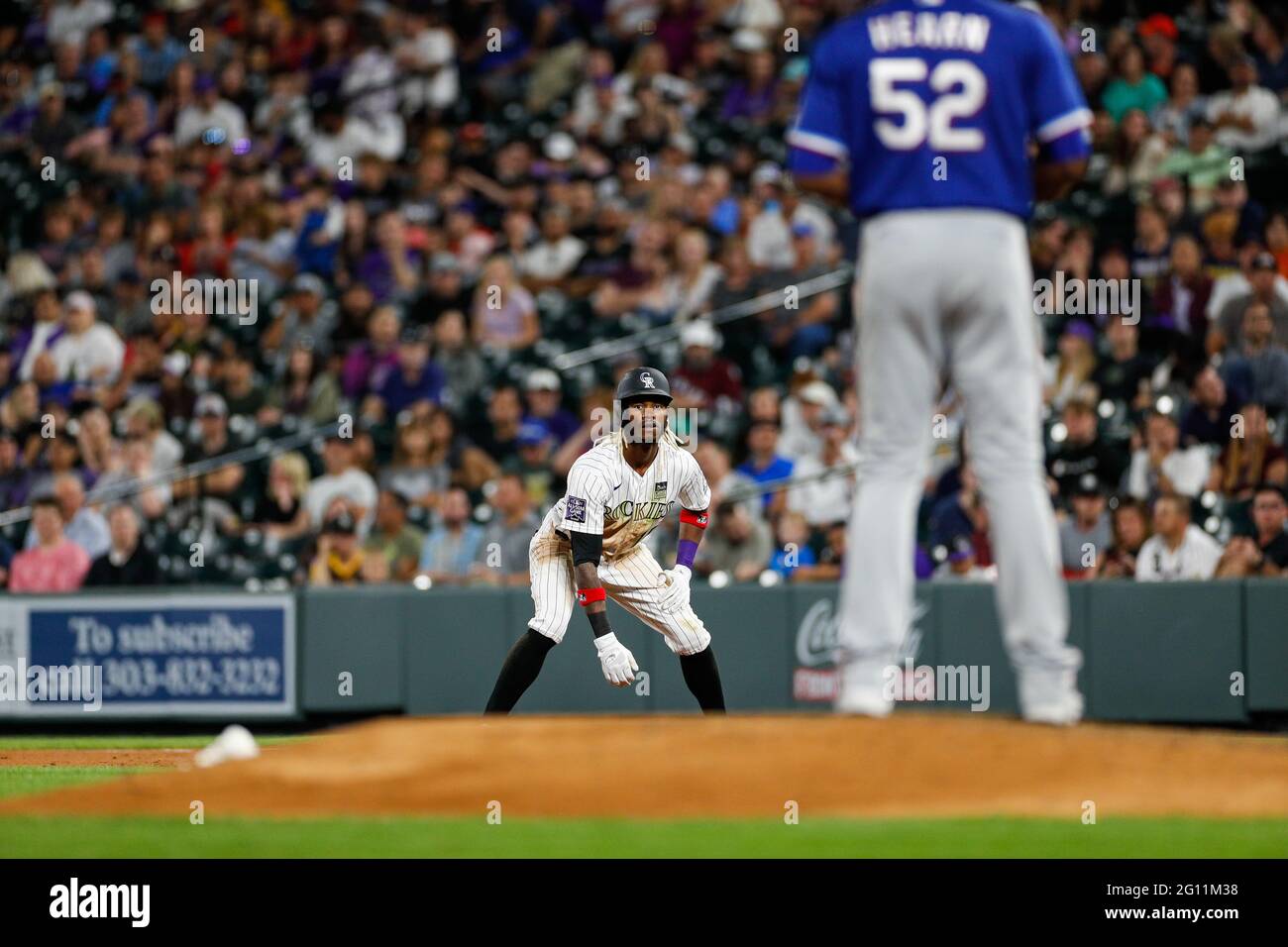 Colorado Rockies left fielder Raimel Tapia (15) takes a lead against ...