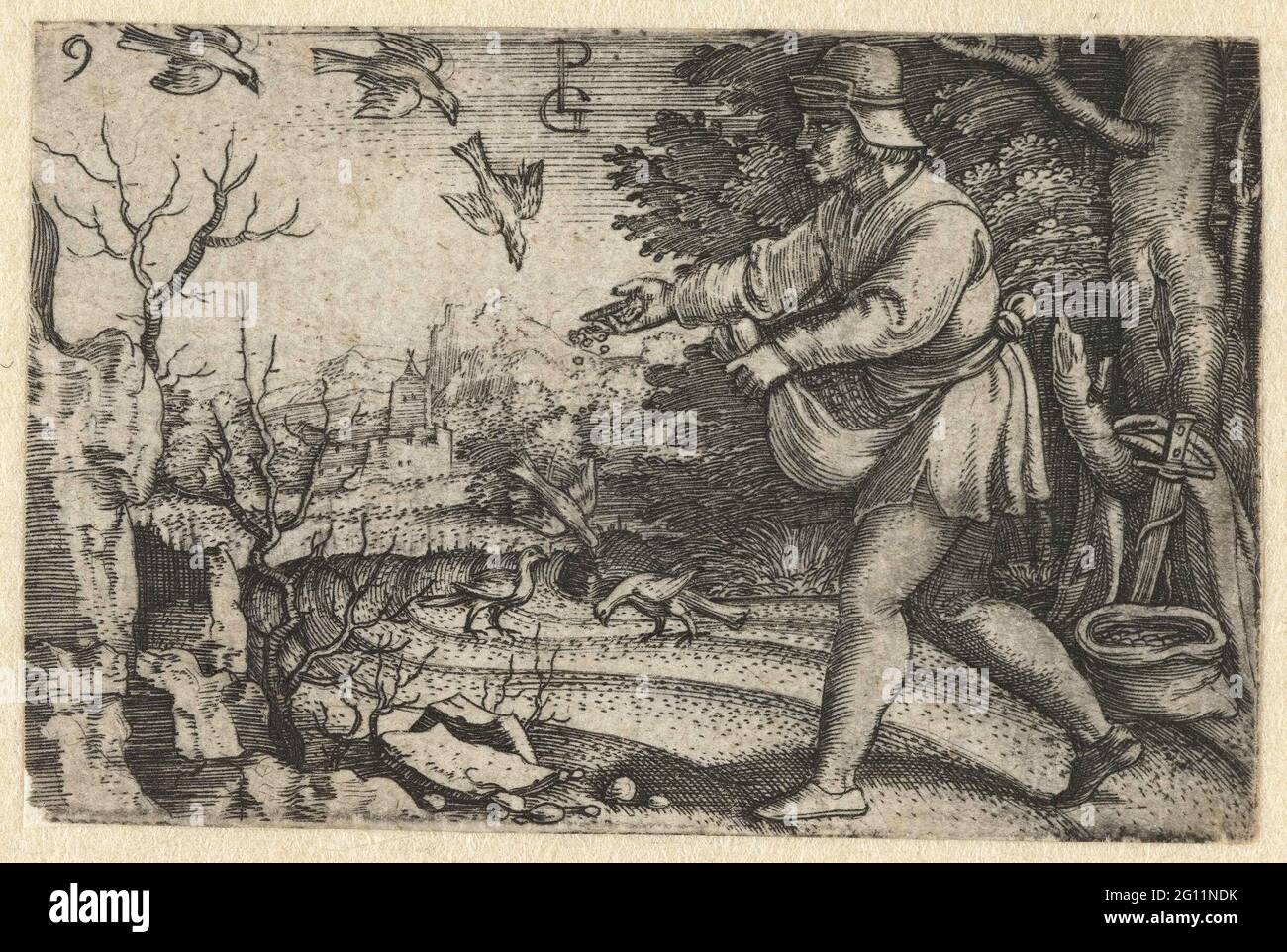 Parable from the sower; Life of Christ. A man sowing seed on his field ...