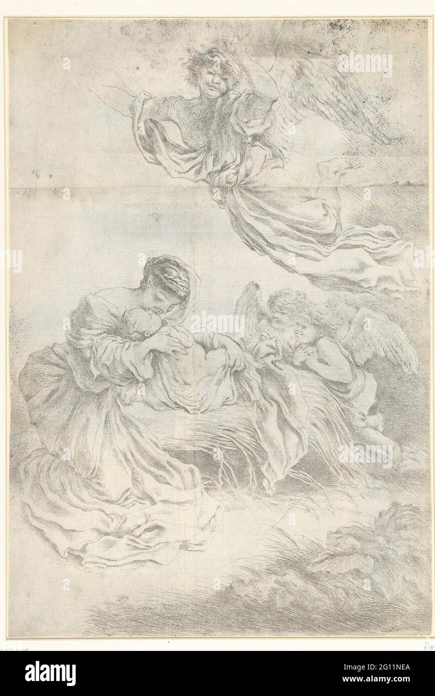 Maria with the Christ child and three angels. The Christ child in the ...