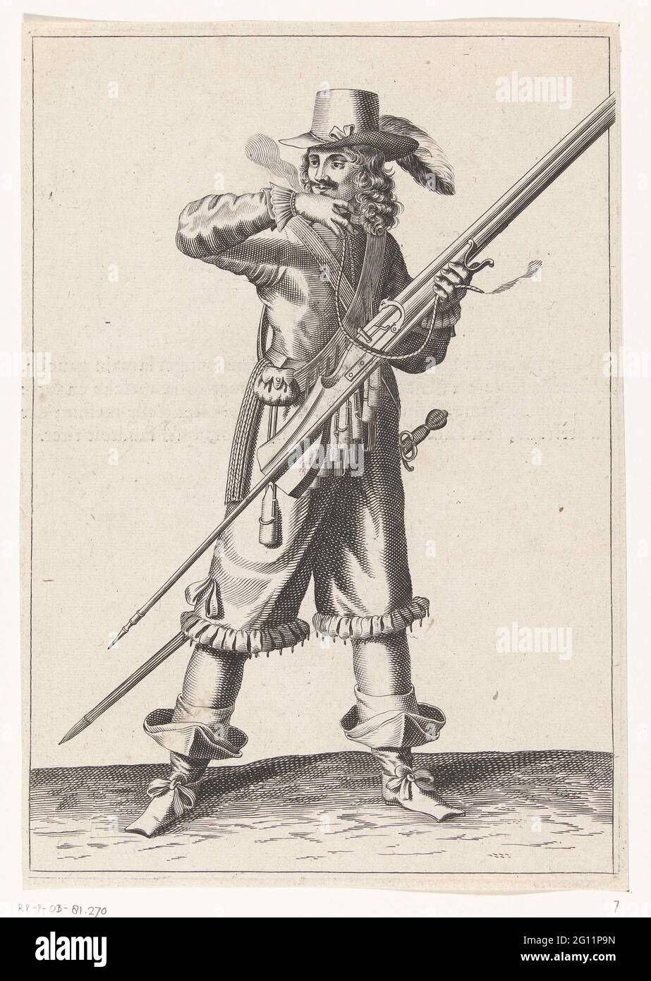 Soldier with a musket that his wick brings to his mouth to block him ...