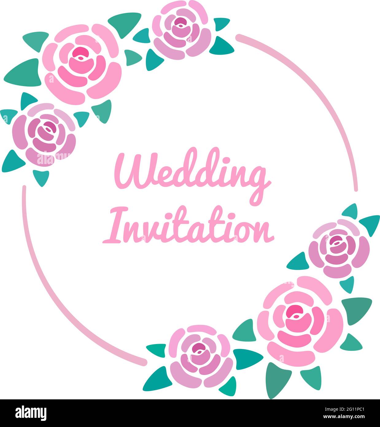Floral wedding invitation design, roses blossom round frame, vector ...