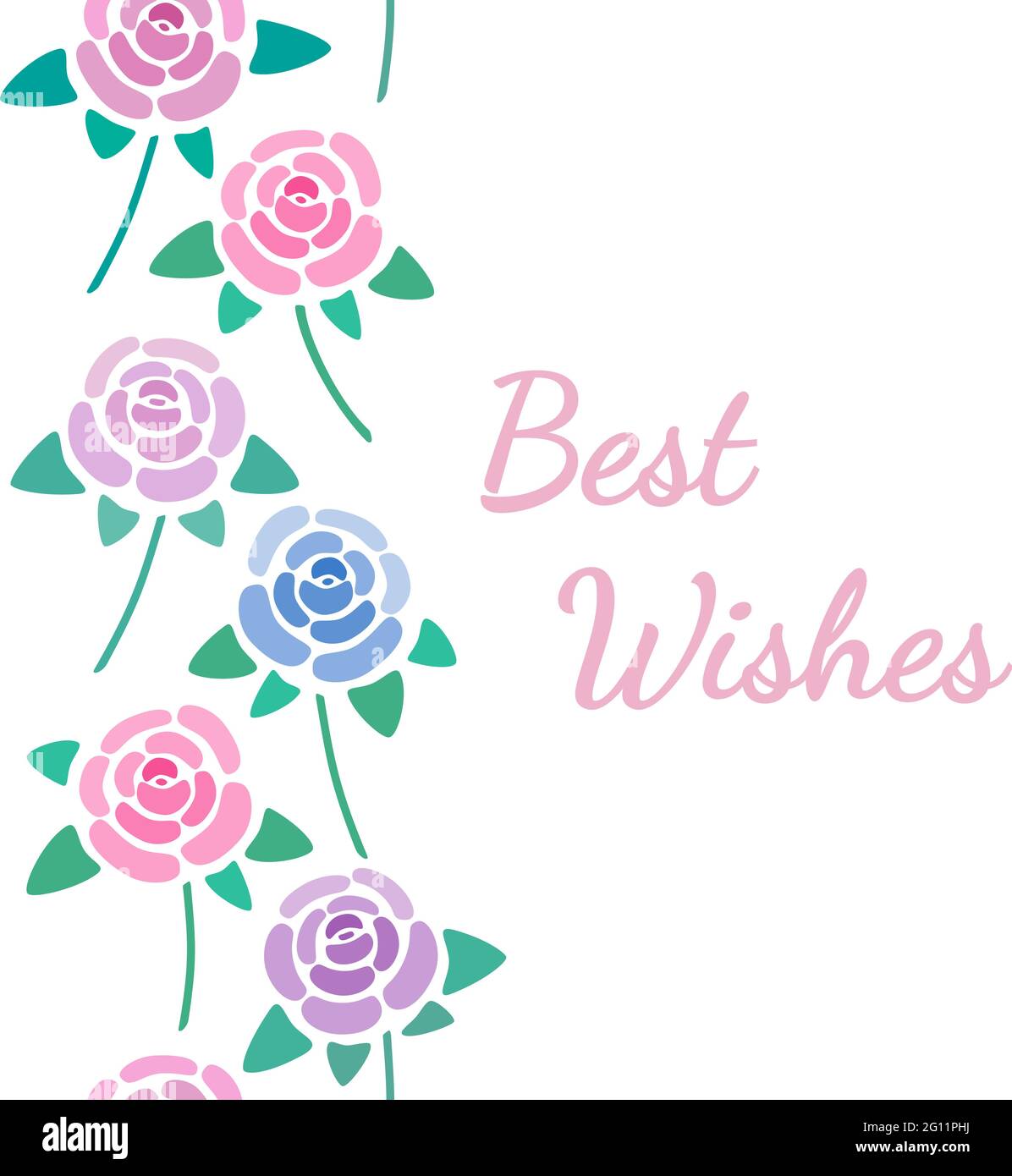 Best wishes sign with roses decoration, repeating vertically decoration ...