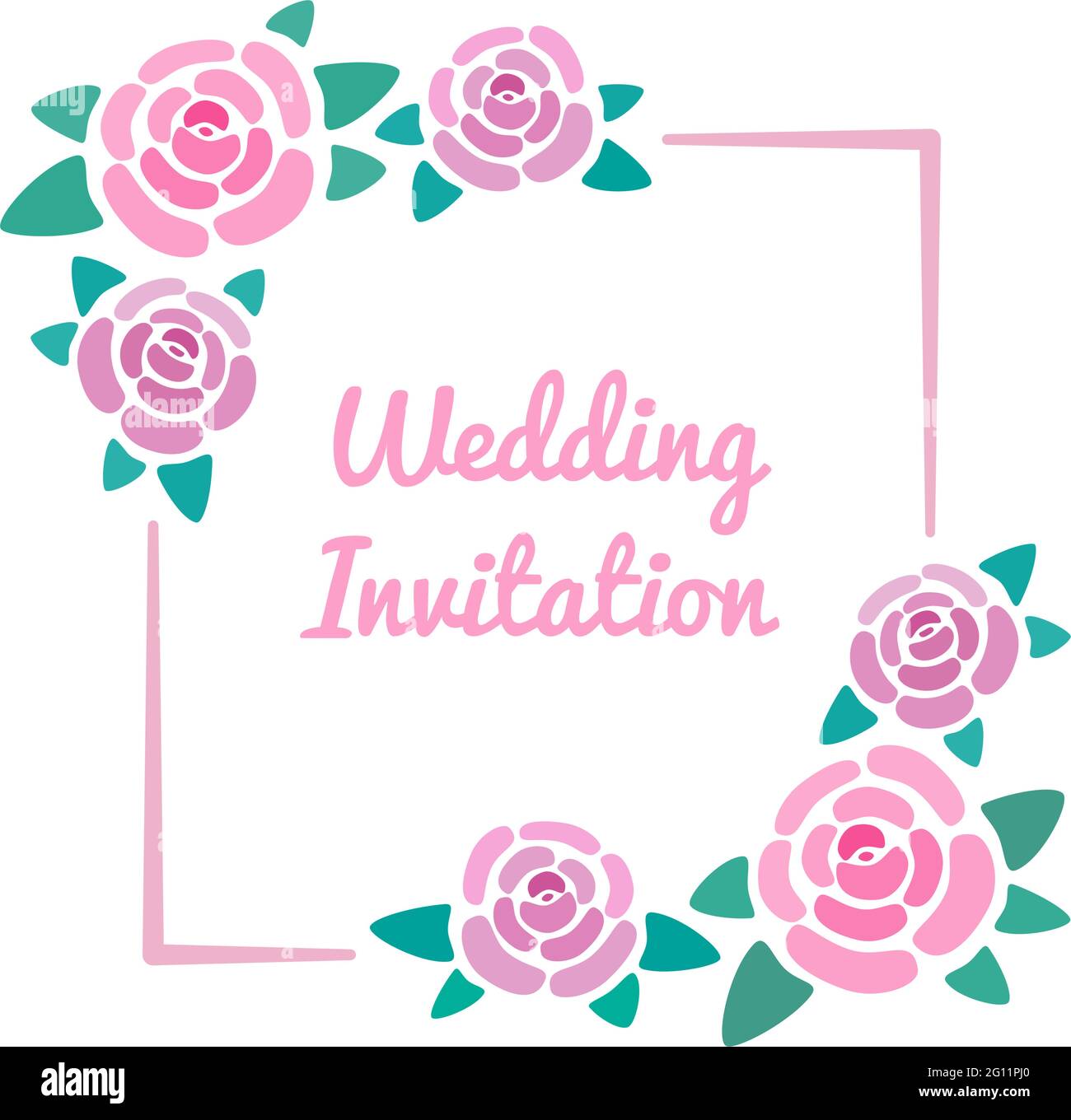 Floral wedding invitation design, roses blossom frame, vector ...