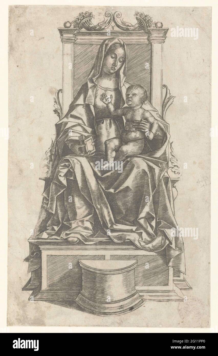 Maria with child sitting on a throne Stock Photo - Alamy