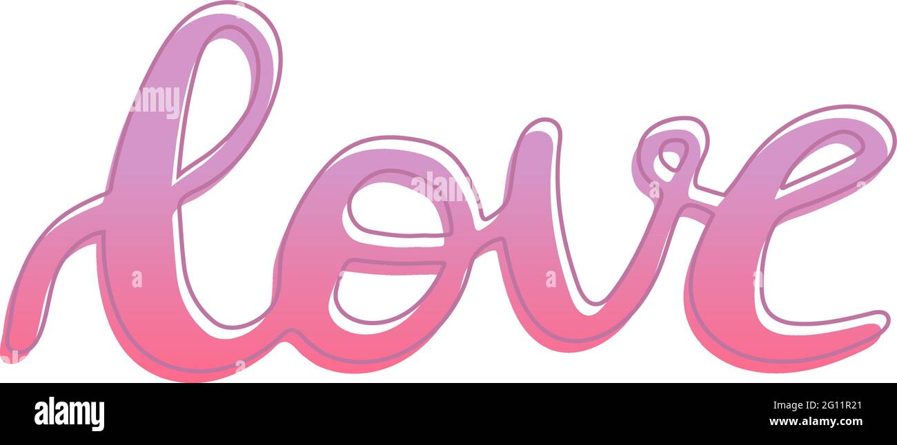 Love word hand drawn lettering with outline, brush calligraphy ...